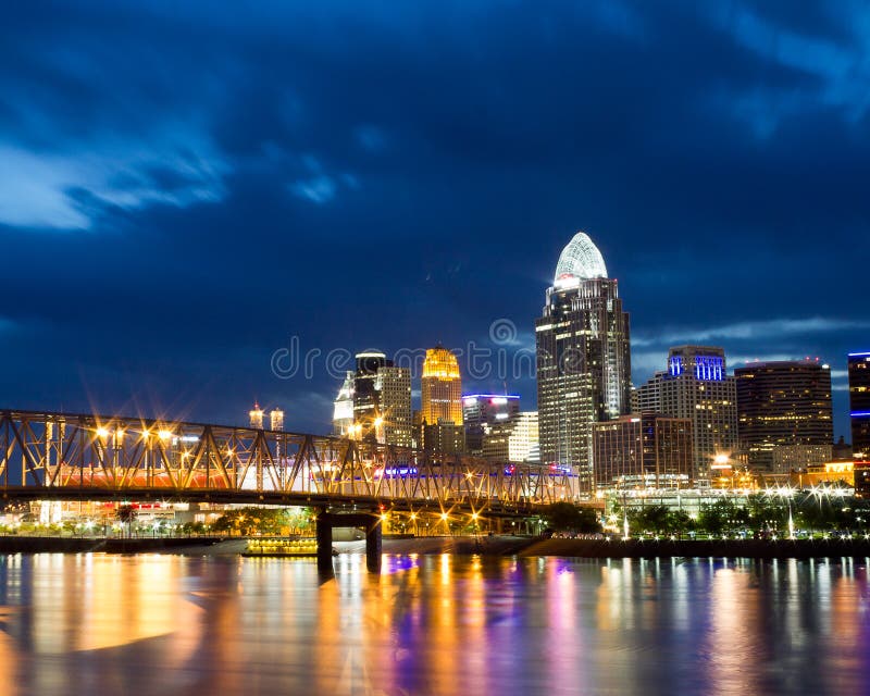 Storm Over Suspension Bridge Newport Kentucky Cincinnati Ohio Ri Stock ...