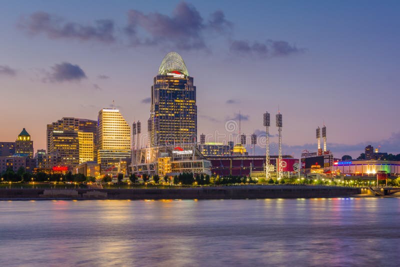 The Cincinnati Skyline and Ohio River at Night, Seen from Covington ...