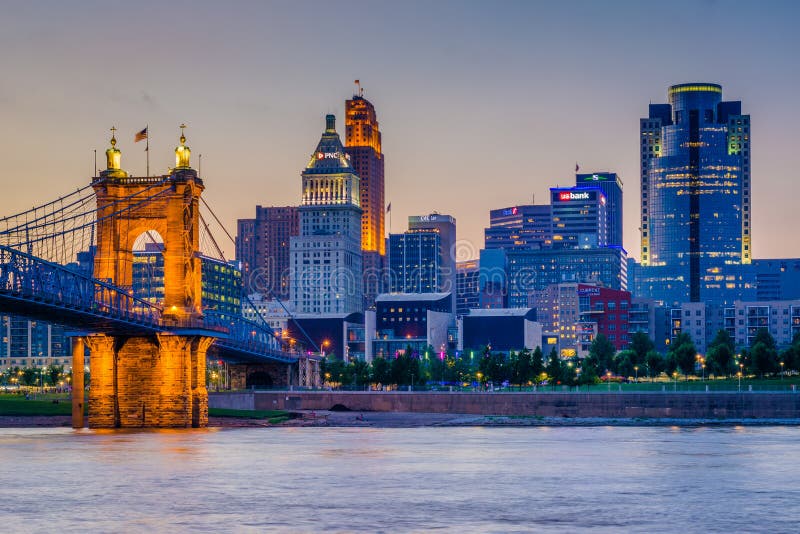 The Cincinnati Skyline and Ohio River at Night, Seen from Covington ...