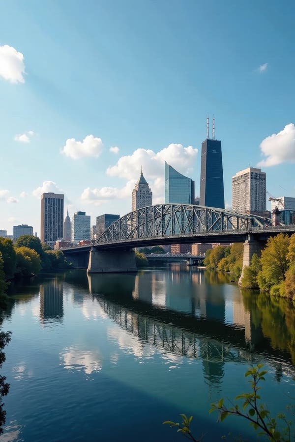 Cincinnati Skyline, Roebling Bridge Spanning Ohio River, Historic ...