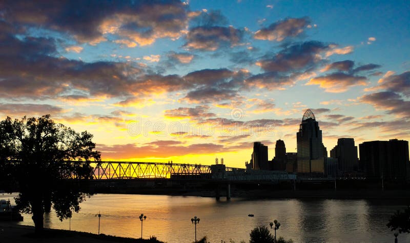 Cincinnati sunset stock photo. Image of sunset, river - 68640430