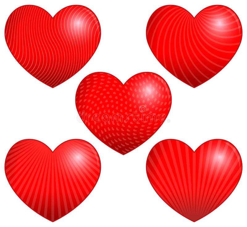 Cinco Corazones Hermosos Con Los Modelos Ilustración del Vector ...