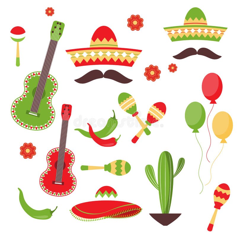 Cinco De Mayo Celebration In Mexico, Icons Set, Design Element, Flat ... Cinco De Mayo Celebration In Mexico, Icons Set, Design Element, Flat ...