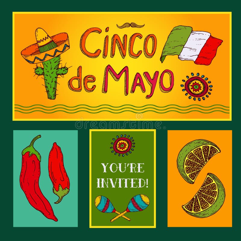 Cinco De Mayo Celebration In Mexico, Icons Set, Design Element, Flat ... Cinco De Mayo Celebration In Mexico, Icons Set, Design Element, Flat ...