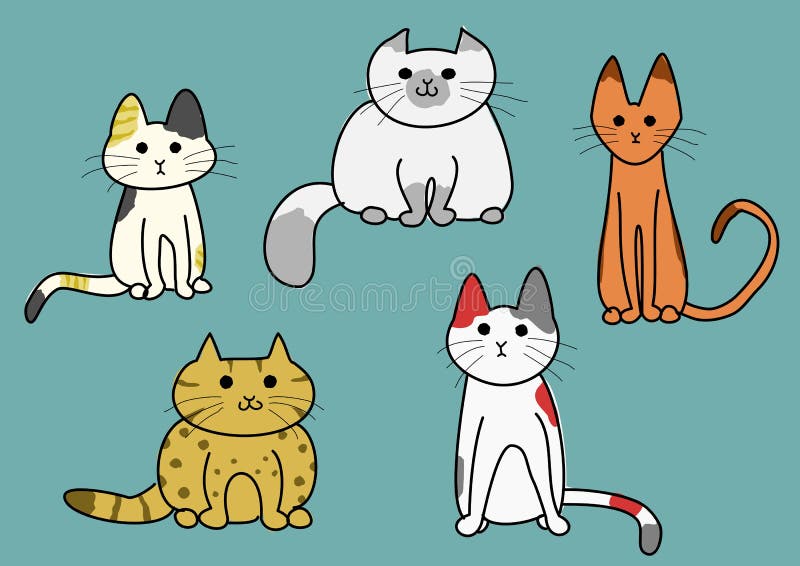 Cinco gatos ilustración del vector. Ilustración de drenaje - 42324978