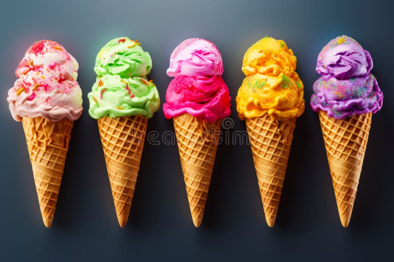 Cinco Helados Con Diferentes Colores De Helado. Stock de ilustración ...