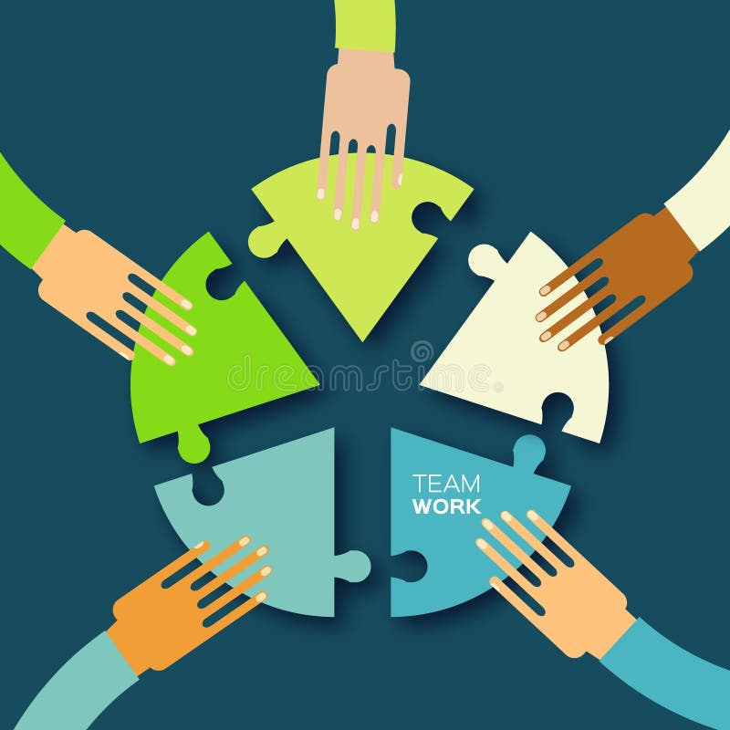 Vector Del Trabajo En Equipo De Cinco Manos Junto Ilustración del ...