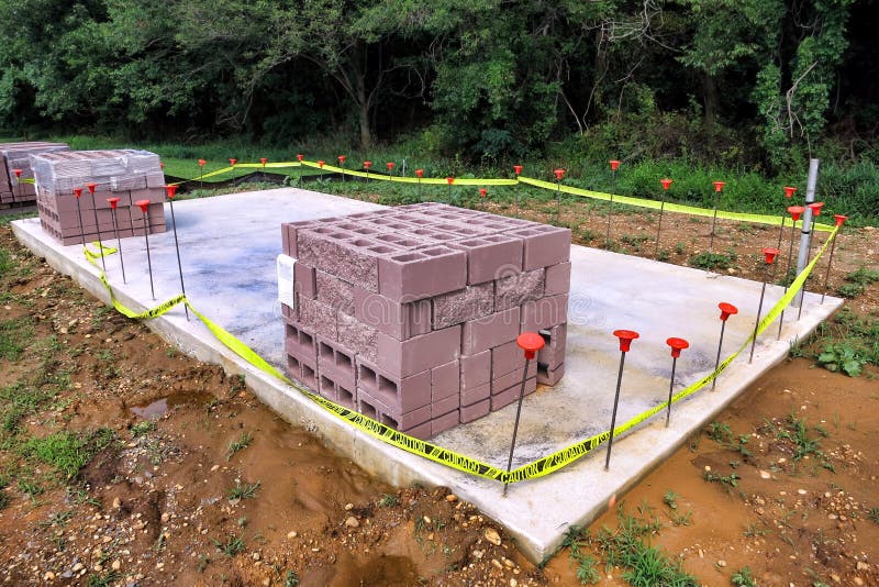 Cinder Block on Concrete Slab at Construction Site Stock Image - Image ...