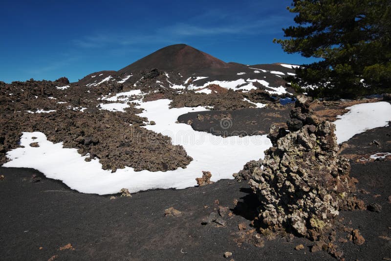 Cinder Cone in Winter Etna Park, Sicily Stock Photo - Image of natural ...
