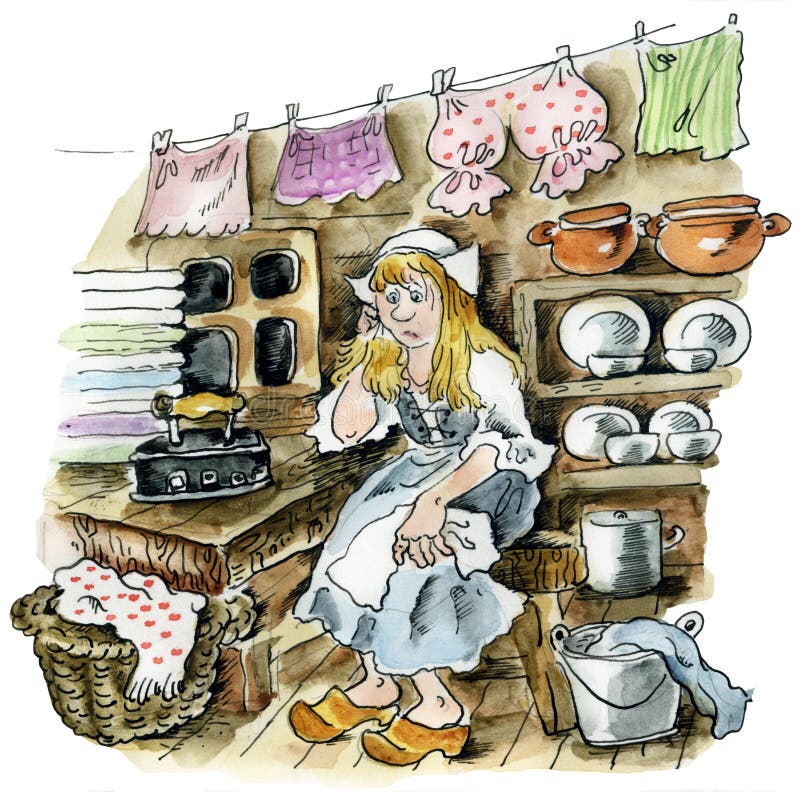 Cinderella in the kitchen stock illustration. Illustration of lingerie ...
