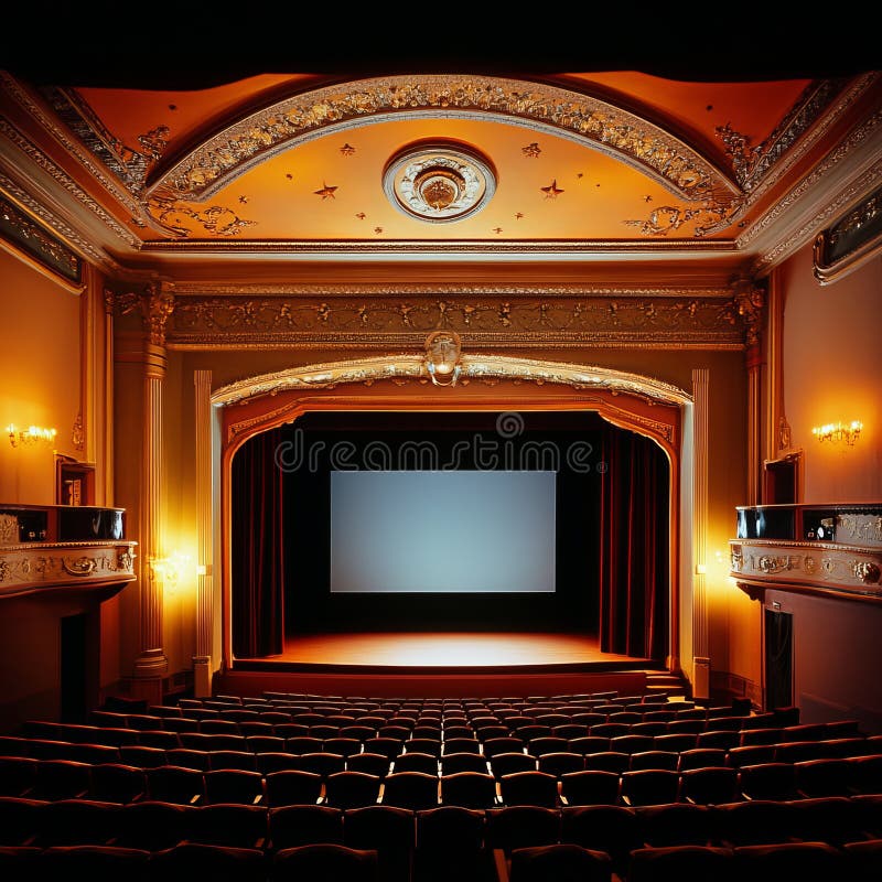 Cinema Auditorium with Seats and a Projector. 3d Rendering Stock ...