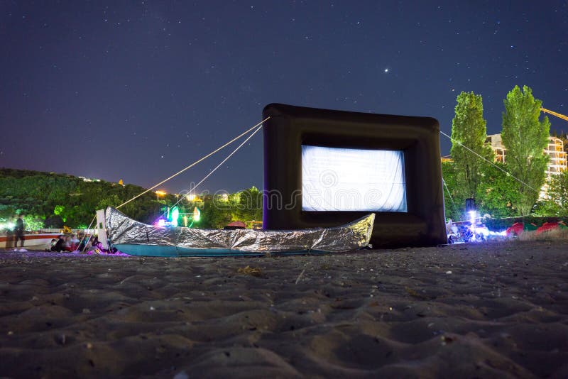Cinema on the Beach at Night Stock Image - Image of nice, group: 96024963