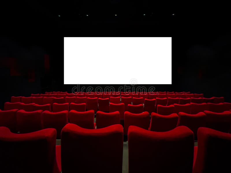 Cinema with Blank Cinema Screen and Classic Red Seats Stock Image ...