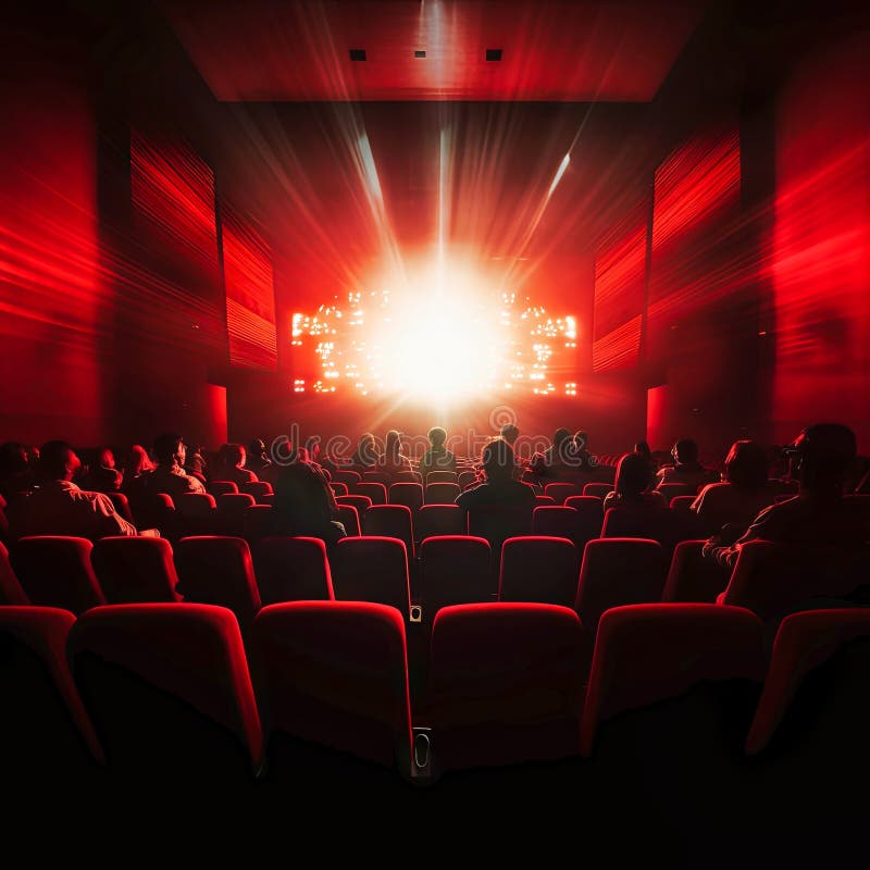 Cinema Blank Wide Screen and People in Red Chairs Stock Image - Image ...