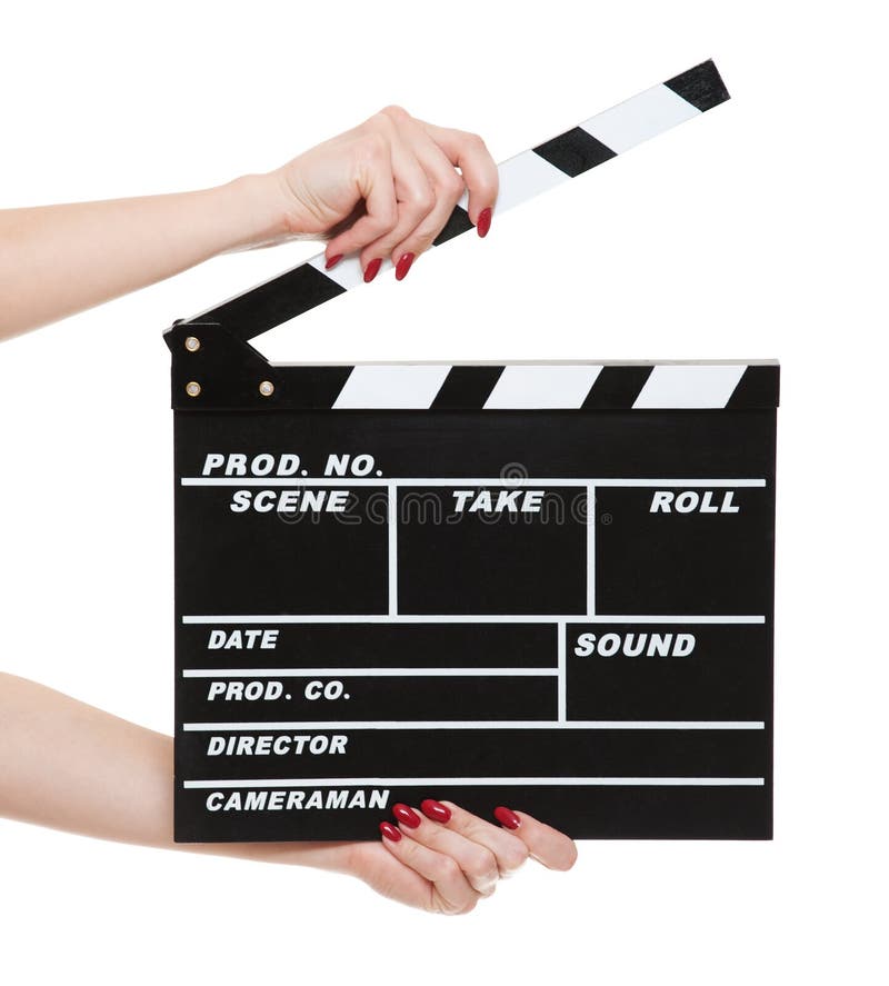 Two Hands with a Movie Clapper Board Open. Stock Image - Image of date ...