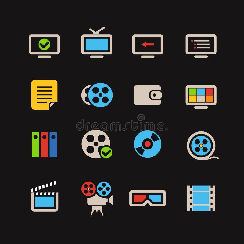 Cinema Color Web Icons Collection Stock Vector - Illustration of ...