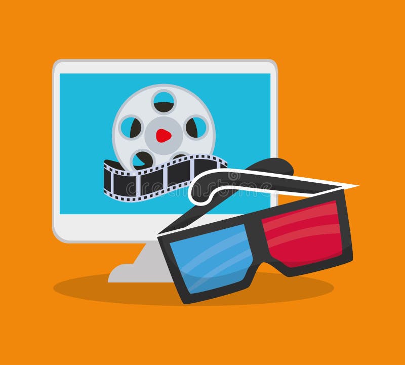 Cinema 3d Glasses Computer Online Stock Illustration - Illustration of ...