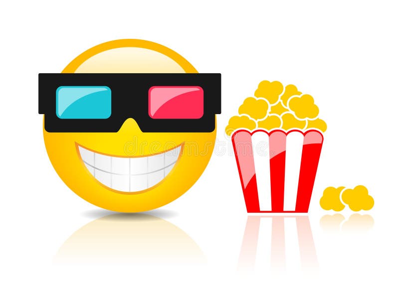 Cinema Emoji with 3d Glasses and Popcorn, Vector Cartoon Stock Vector ...
