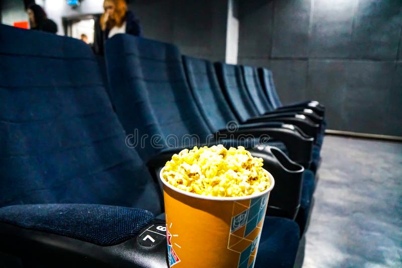 Cinema First Row, Blue Seats Stock Photo - Image of seating, premiere ...