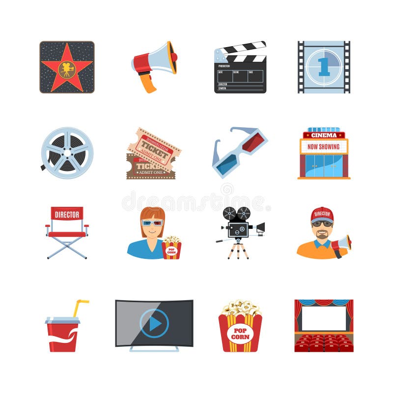 Cinema Flat Design Icons stock vector. Illustration of entertainment ...