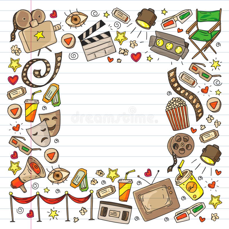 Cinema Frame Pattern with Vector Icons. Movie, Television, Theatre ...