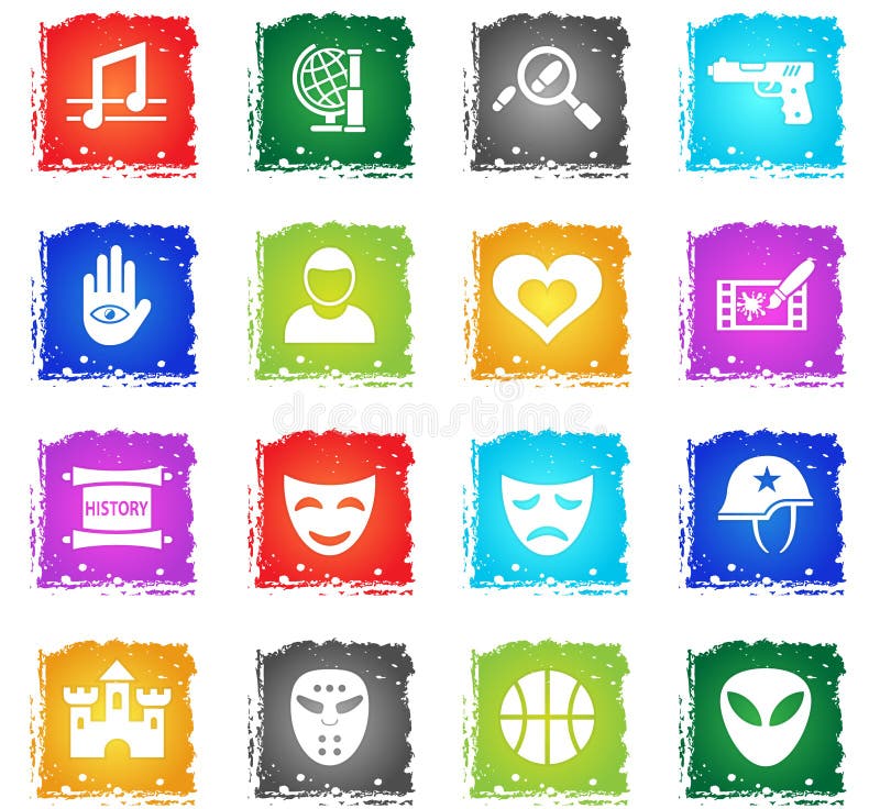 Cinema genre icon set stock illustration. Illustration of genre - 88097646