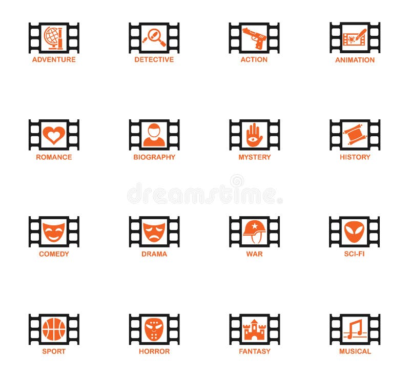 Cinema genre icon set stock illustration. Illustration of mystery ...