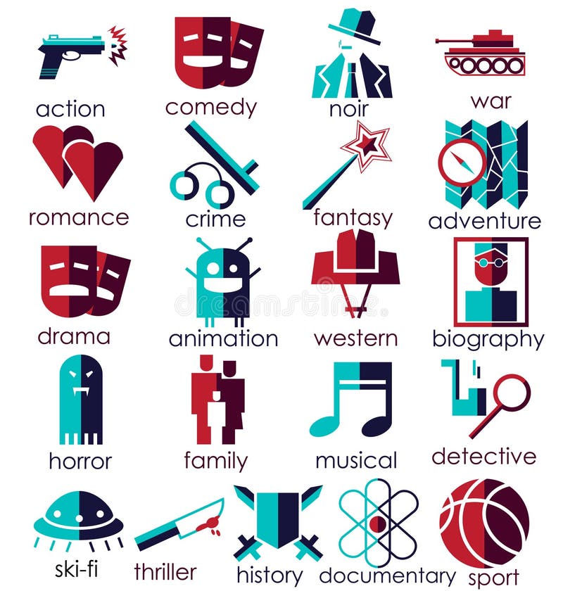 Film genre icon set stock vector. Illustration of documentary - 78662945
