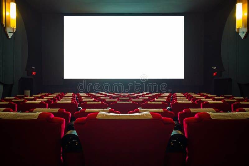 Cinema Hall With Red Seat And Wide White Screen - Stock Image - Everypixel