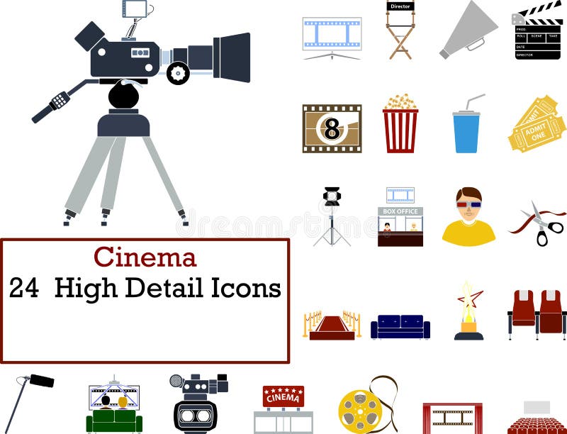 Cinema Icon Set stock vector. Illustration of film, screen - 212499641