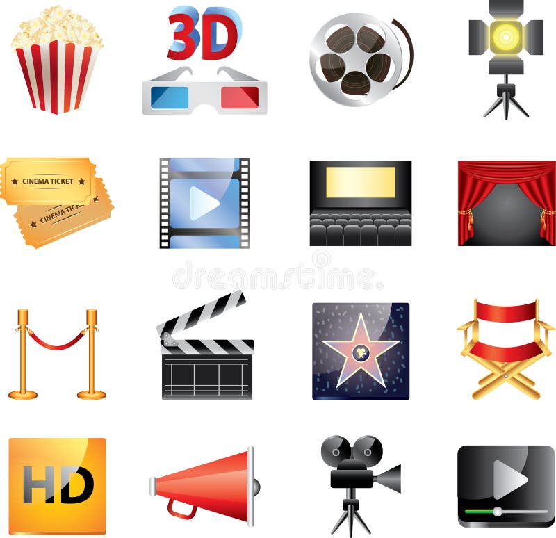 Cinema icons big set stock vector. Illustration of fame - 30432903