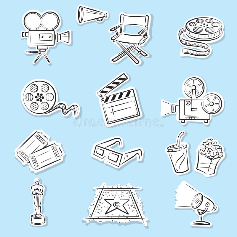 Line Drawing Movie Objects- Vector Stock Vector - Illustration of ...