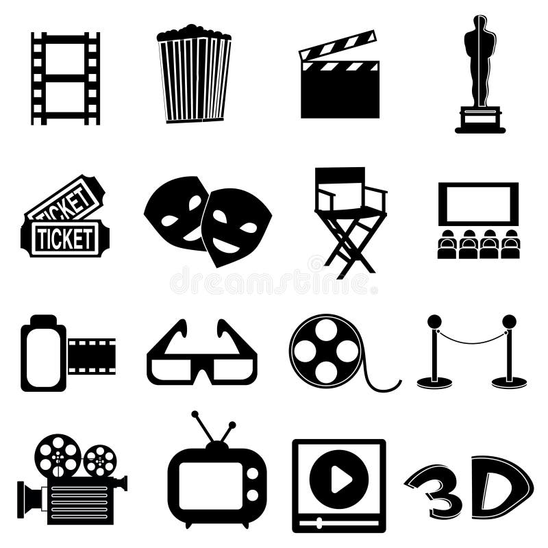 Cinema icons set stock vector. Illustration of chair - 56337347