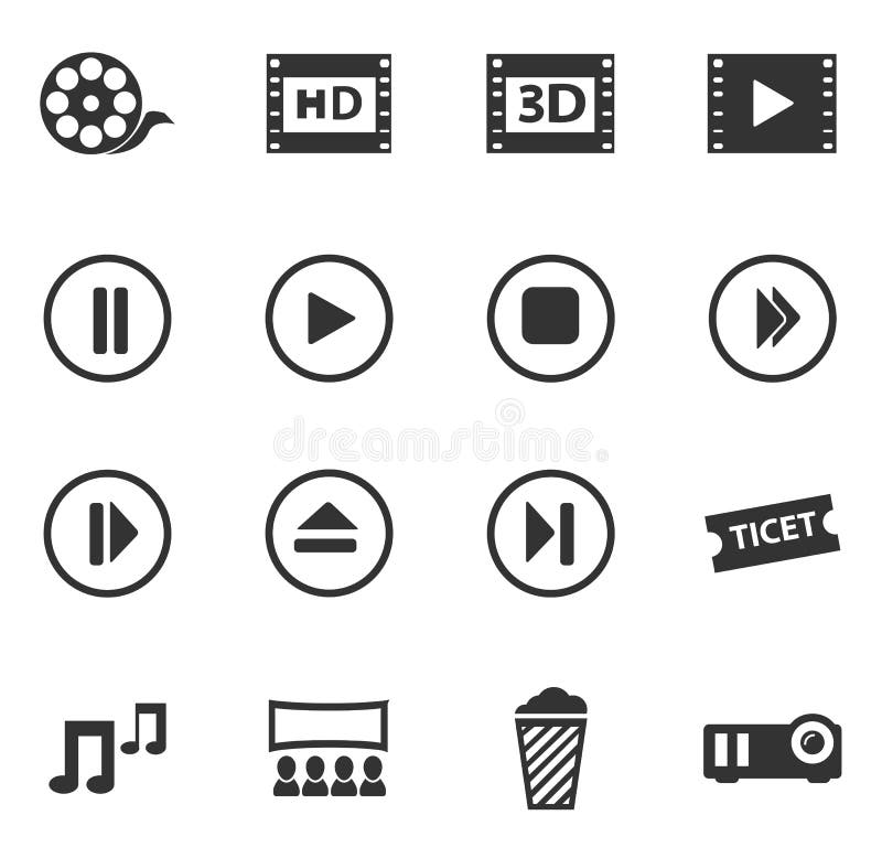 Cinema icons set stock vector. Illustration of filmstrip - 66099282