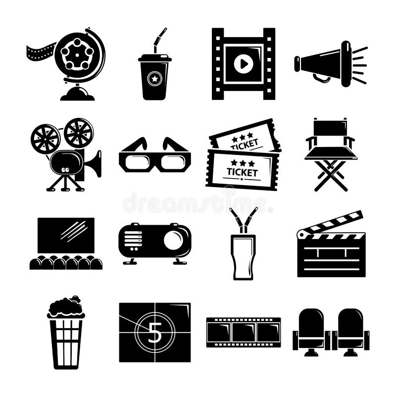 Cinema Icons Set Symbols, Simple Style Stock Vector - Illustration of ...