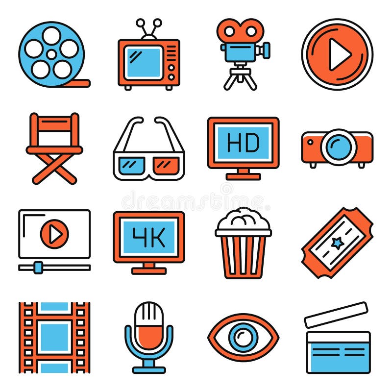 Cinema Icons Set on White Background. Vector Stock Illustration ...