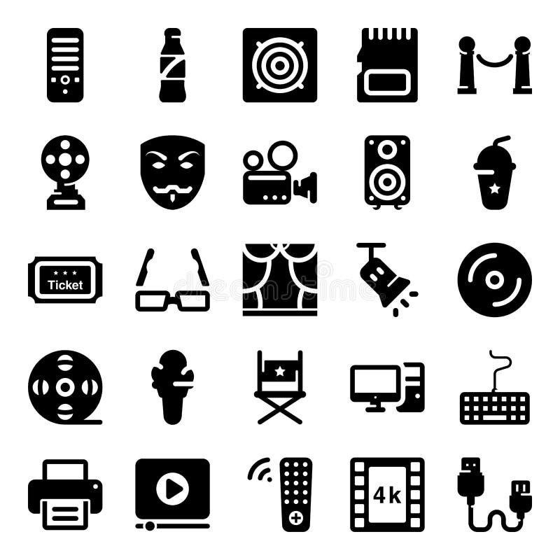Cinema Instruments Solid Vector Stock Vector - Illustration of ...