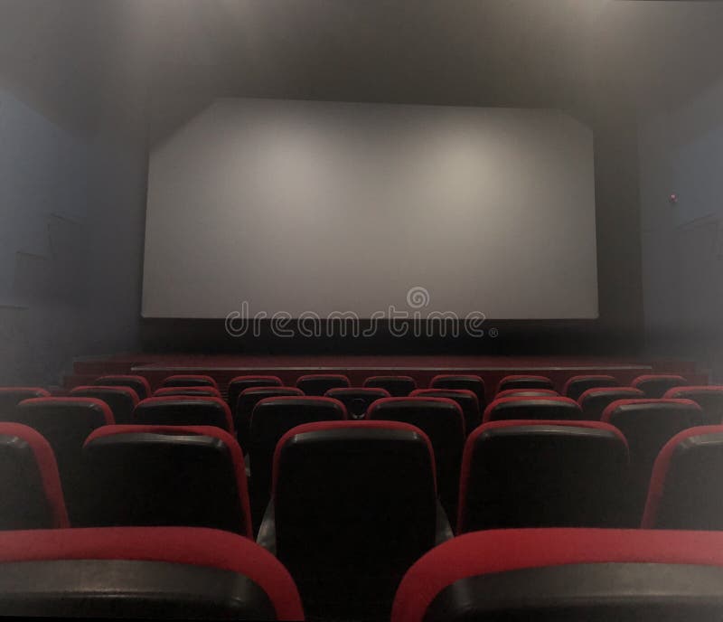 Cinema Interior with Empty Screen. Grain Noise Texture. Stock Image ...