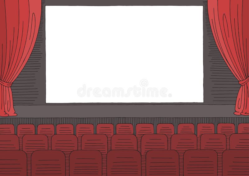 Cinema Interior Graphic Black White Sketch Illustration Vector Stock ...