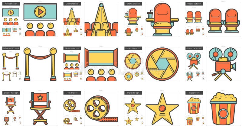 Cinema line icon set. stock vector. Illustration of cinema - 80696047