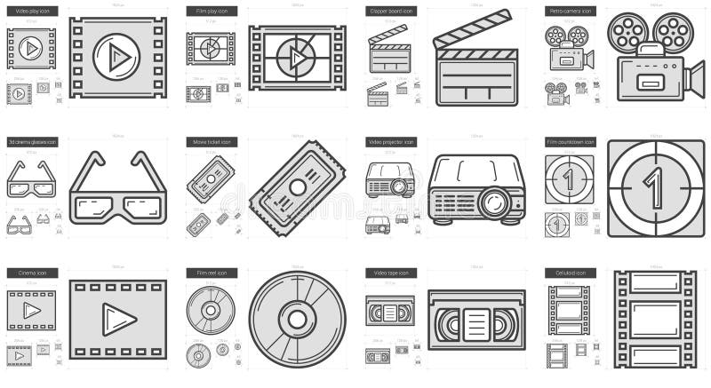 Cinema line icon set. stock vector. Illustration of equipment - 83304103
