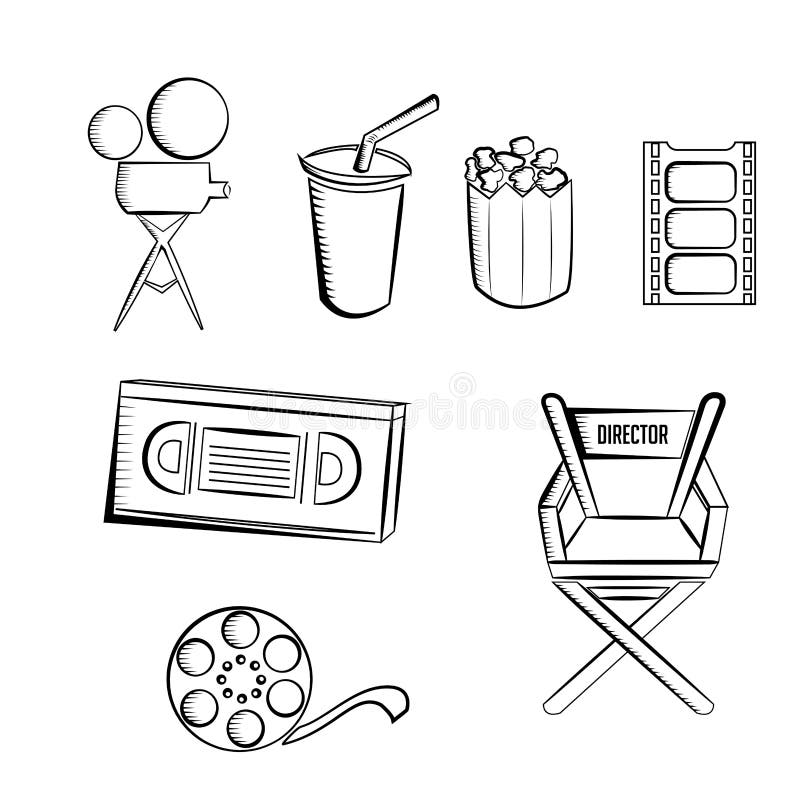 Set of cinema objects stock vector. Illustration of camera - 87460459
