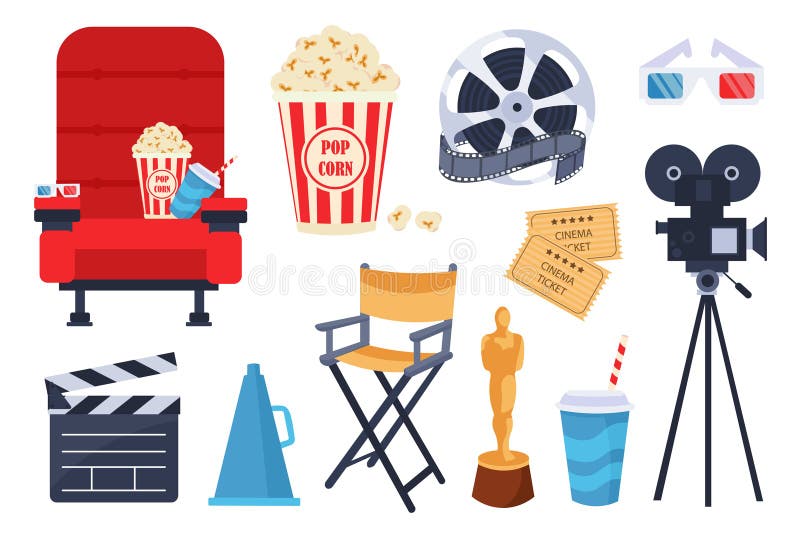 Cinema Mega Set in Flat Cartoon Design. Vector Illustration Stock ...