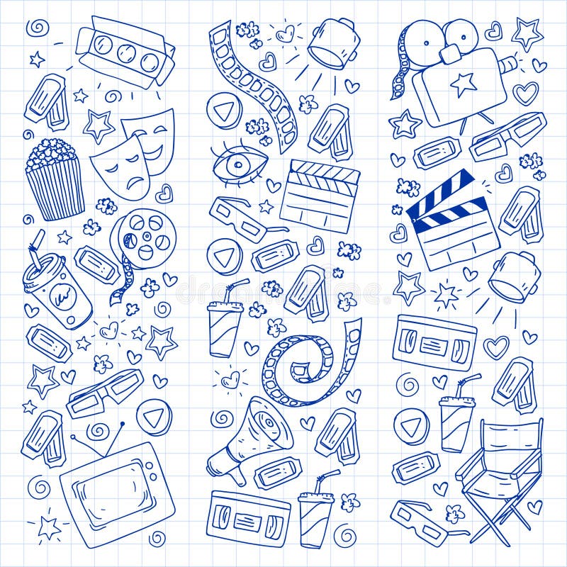 Cinema Pattern with Vector Icons. Movie Background. Stock Vector ...