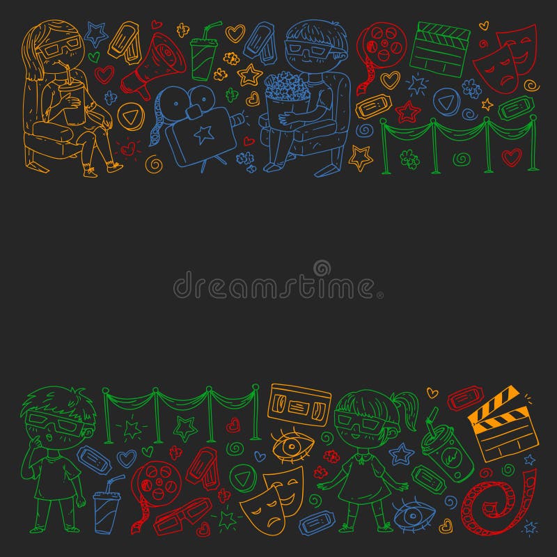 Cinema Pattern with Vector Icons. Movie, Stock Vector - Illustration of ...