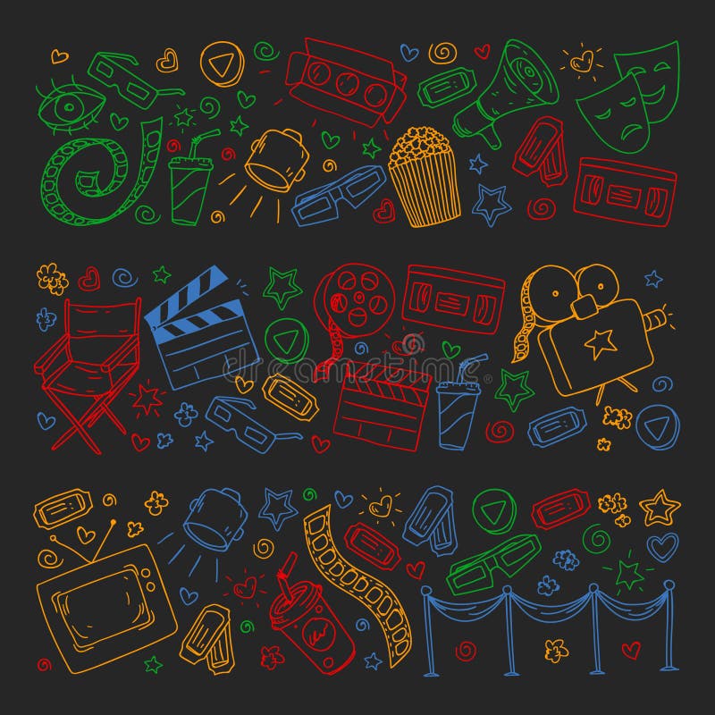 Cinema Pattern with Vector Icons. Movie, Stock Vector - Illustration of ...