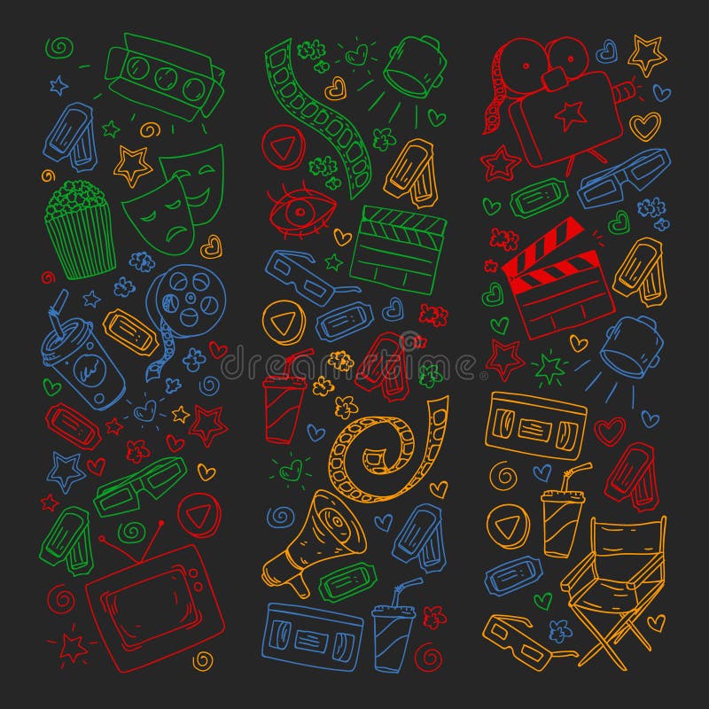 Cinema Pattern with Vector Icons. Movie, Stock Vector - Illustration of ...