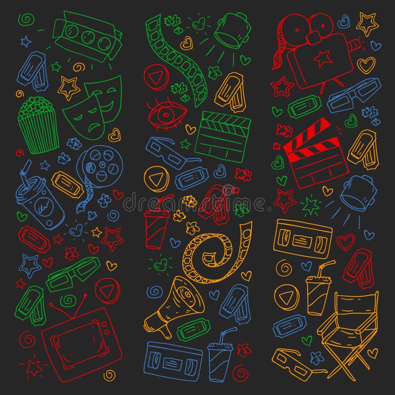 Cinema Pattern with Vector Icons. Movie, Television, Theatre. Stock ...