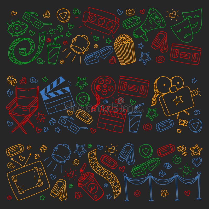 Cinema Pattern with Vector Icons. Movie, Television, Theatre. Stock ...