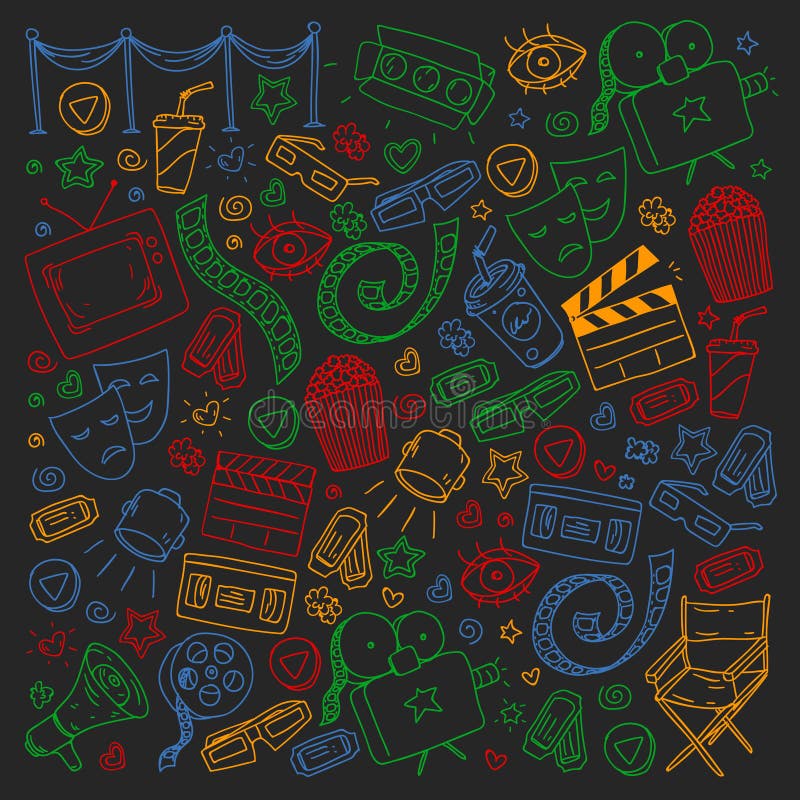 Cinema Pattern with Vector Icons. Movie, Television, Theatre. Stock ...